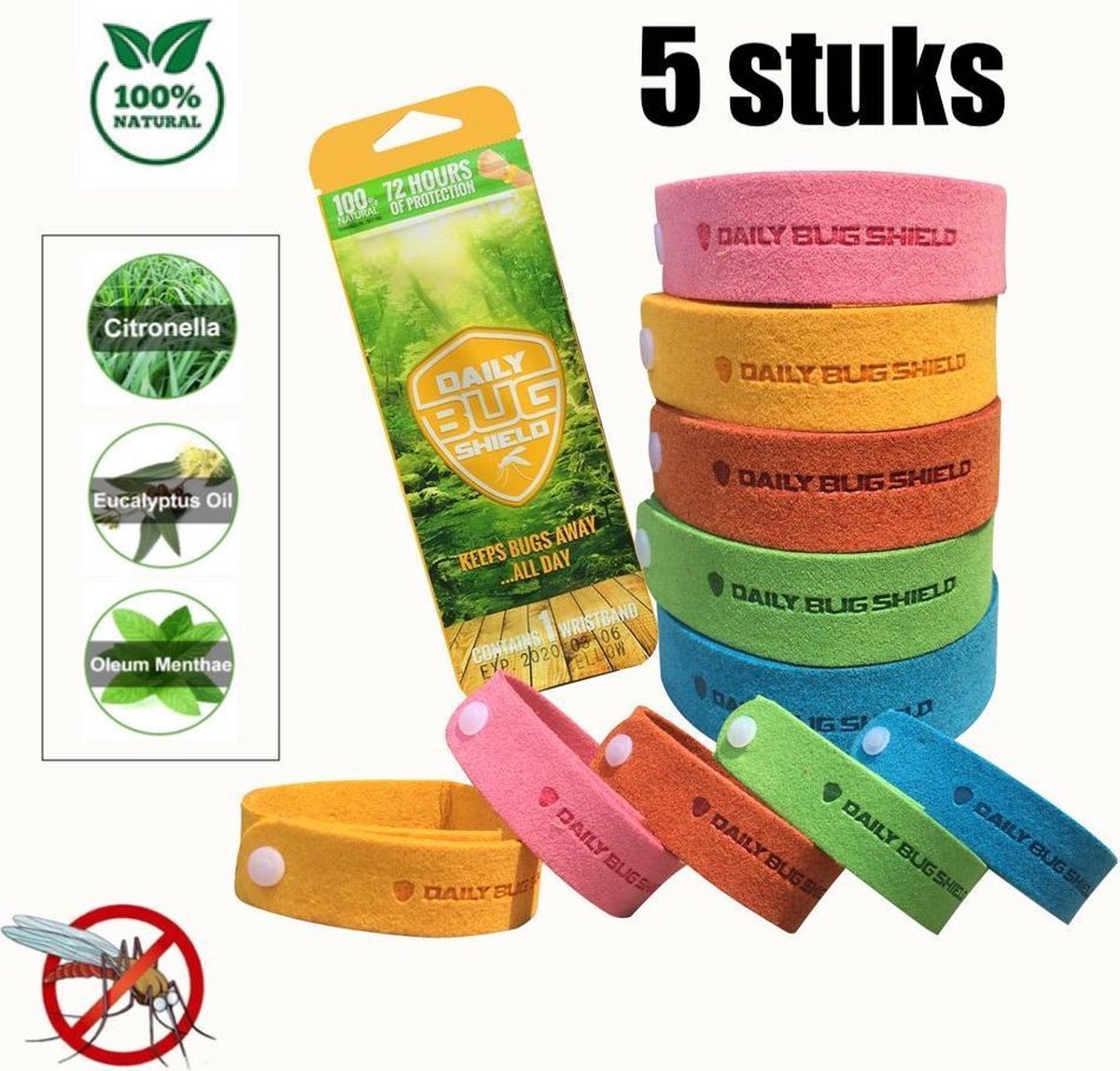 Anti muggen armbanden - 5 STUKS - Family pack - Natuurlijk en zonder ...