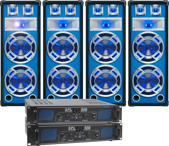 Complete 2400W DJ Set met 2 PA versterkers en 4 Disco Luidsprekers ...