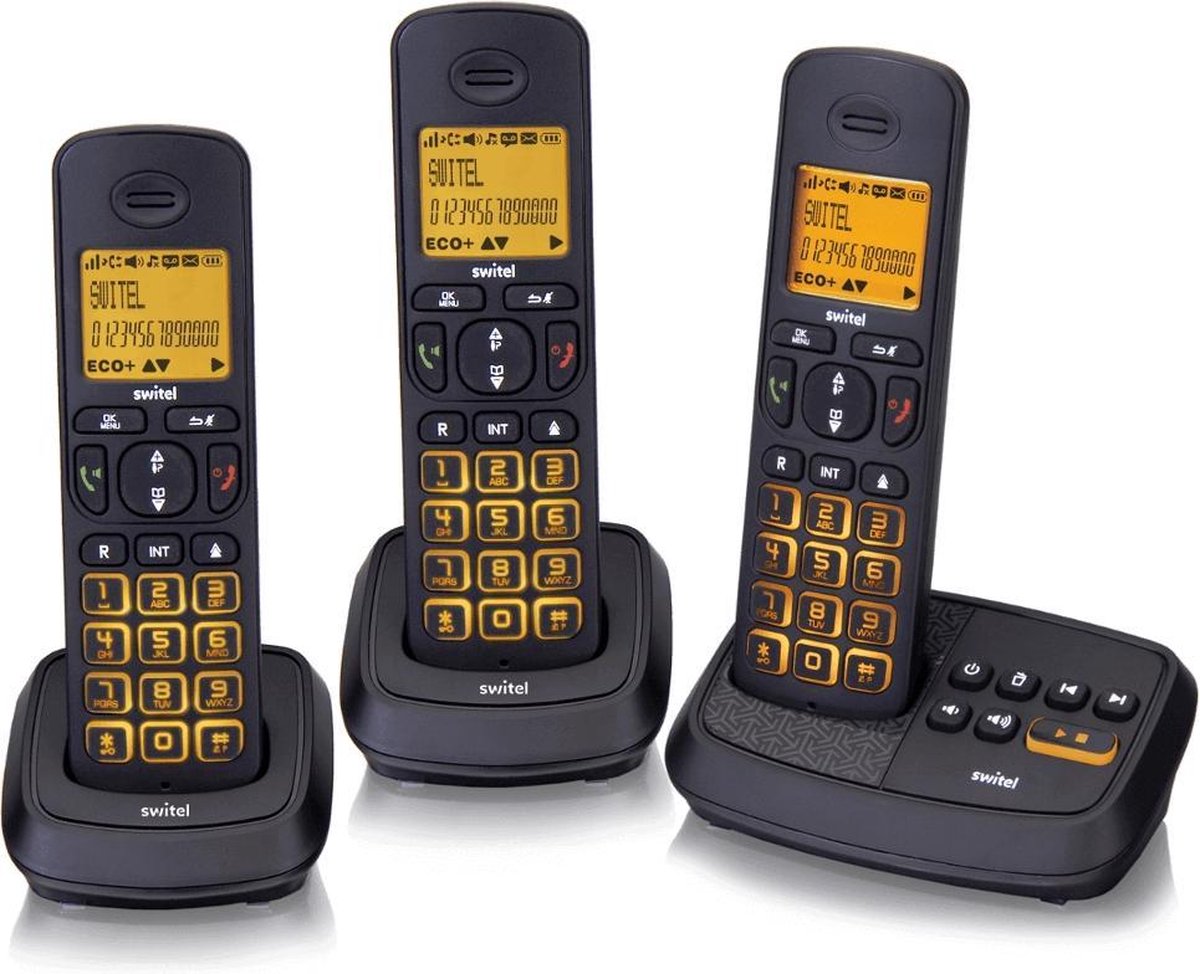 Switel DCT59073 Wizard - Trio DECT telefoon - Antwoordapparaat - Zwart ...
