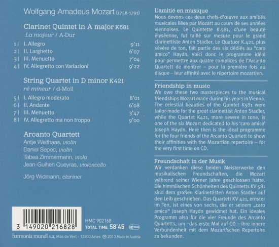 Wolfgang Amadeus Mozart: Clarinet Quintet/String Quartet, K421, Jörg Widmann | CD... | bol.com