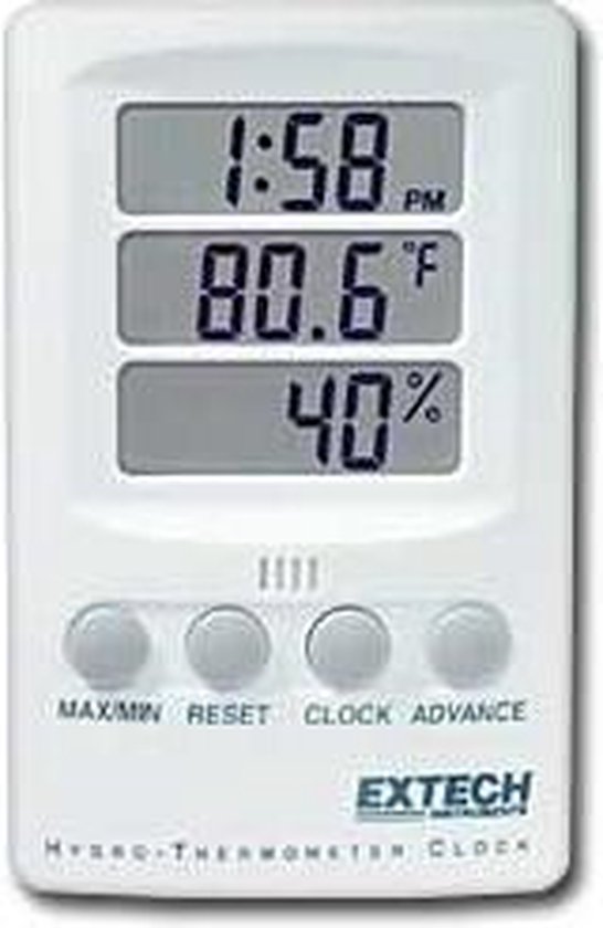 Extech 445702 Thermometer en vochtigheidsmeter - met klok - display ...
