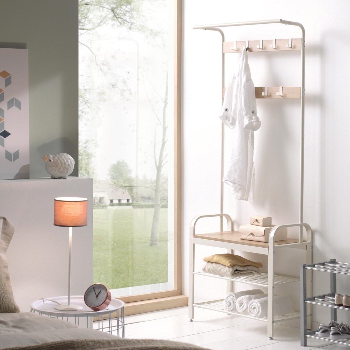 Staande Design Kledingrek met Schoenrek en Zitbank - Babykamer Hangrek ...