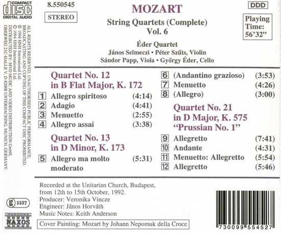 Eder Quartet - Mozart: String Quartets 6 (CD), Eder Quartet | Muziek | bol