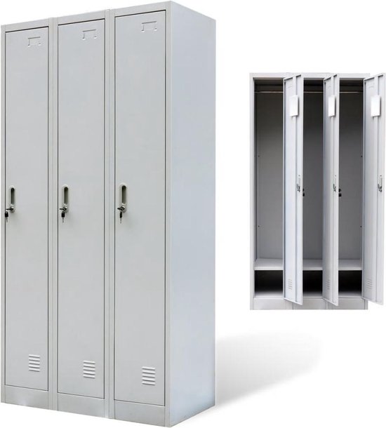 vidaXL Lockerkast met 3 deuren metaal grijs | bol.com