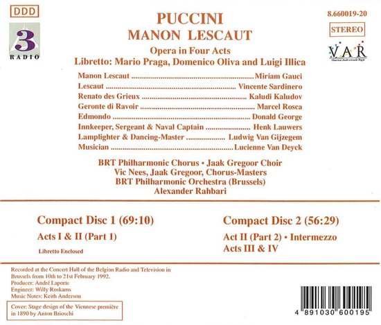 BRT Philharmonic Orchestra & Chorus, Alexander Rahbari - Puccini: Manon ...