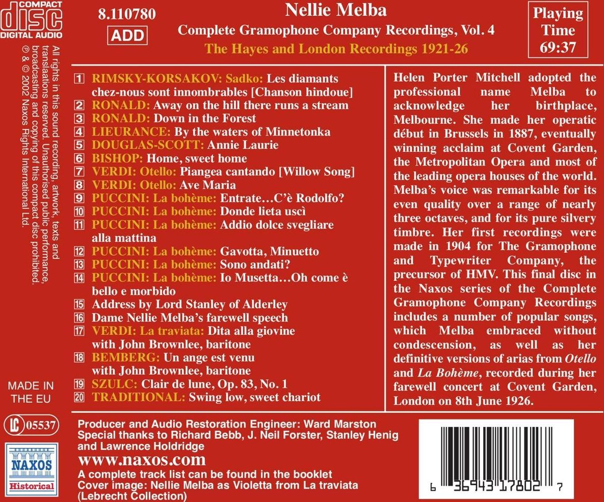 Melba:complete Gramophone Co.4, Nellie Melba | CD (album) | Muziek ...