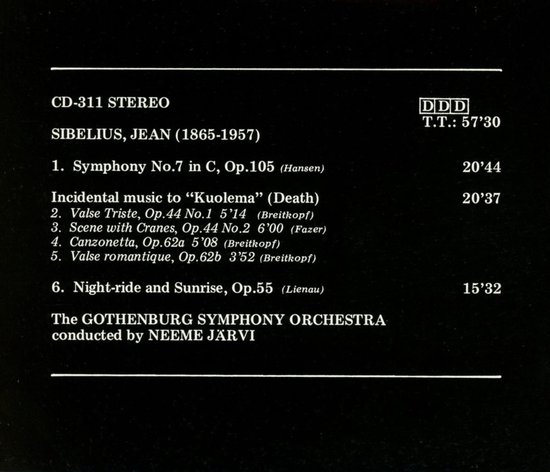 Gothenburg Symphony Orchestra - Sibelius: (Compl.Ed. 17), Symphony No.7 In C (CD),... | bol.com