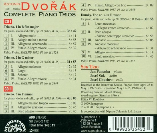 Jan Panenka, Josef Suk, Josef Chuchro - Dvorák: Complete Piano Trios (2 CD), Antonin... | bol.com