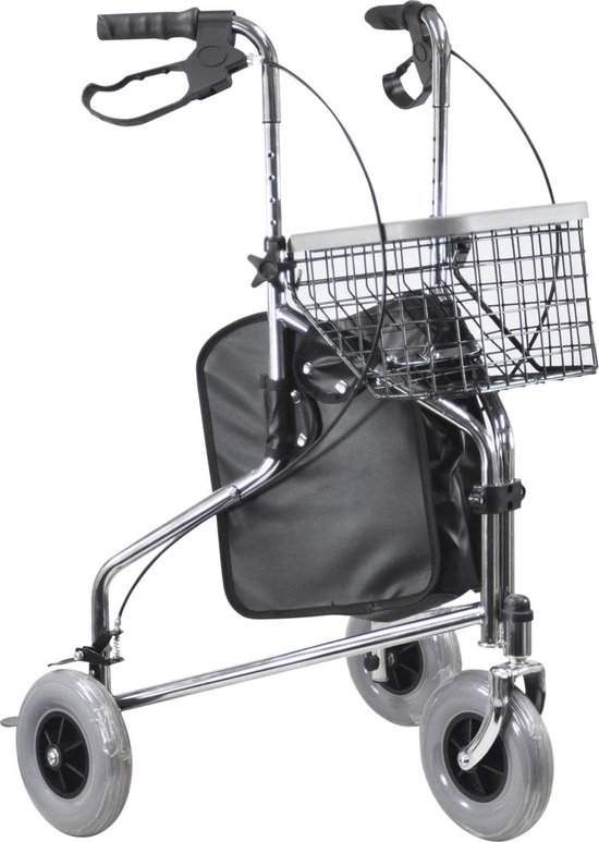 Aidapt - rollator - chrome - met tas en mand - vol rubberen banden | bol