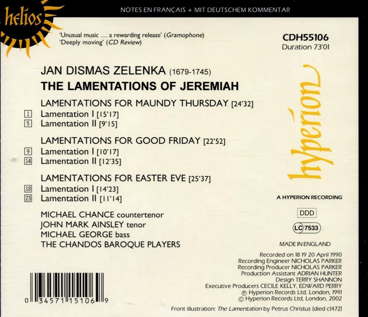 Lamentations Of Jeremiah, John M Michael Chance Countertenor | CD ...