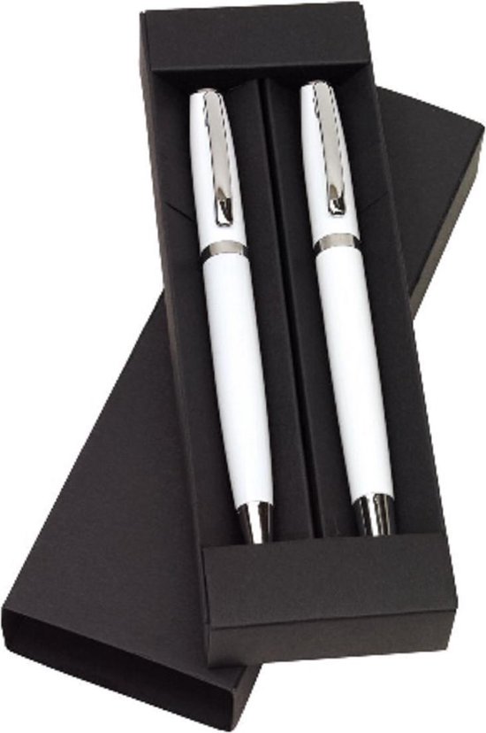 Luxe roller ballpen en draai ballpen geschenkset | wit | in doosje ...