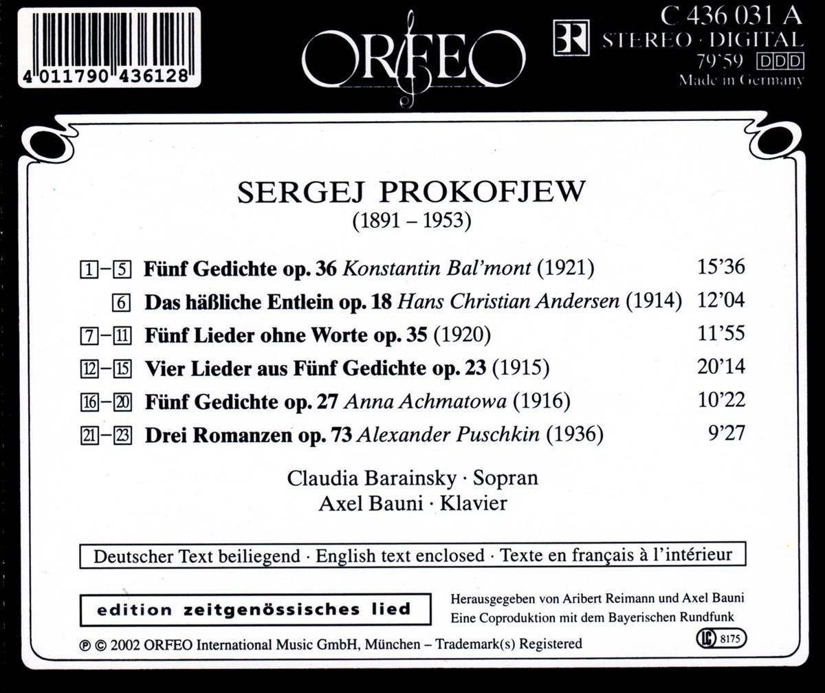 Claudia Barainsky & Axel Bauni - Prokofiev: Lieder (CD), Bauni | Muziek ...