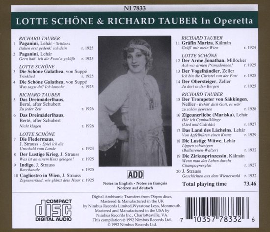 Lotte Schone And Richard Tauber In Operetta, Richard Tauber | CD (album ...