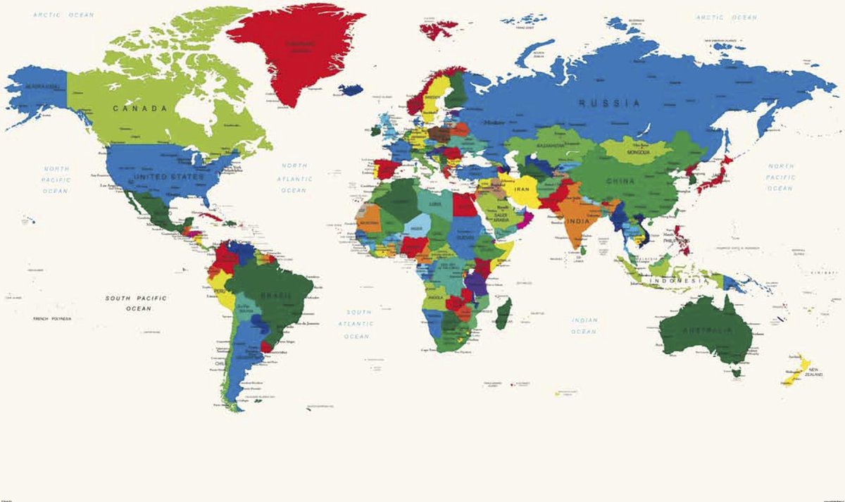 Affiche mappemonde blanche de luxe moderne 70x100 cm. Multi | bol.com