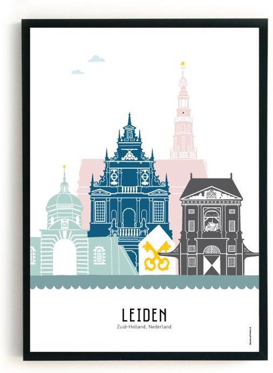 Skyline Poster Leiden Kleur in Kunststof Fotolijst | bol.com