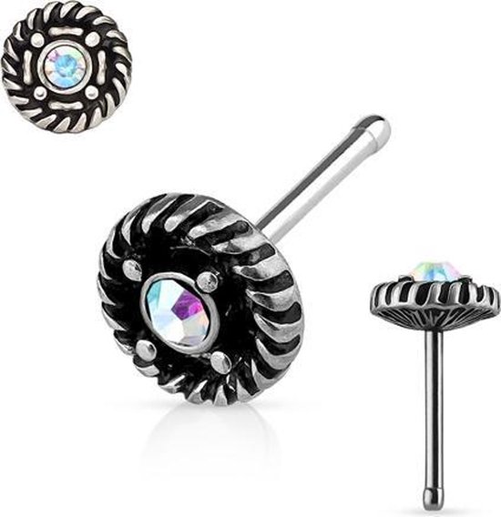 Neus piercing Antique Silver met multi kleur steentje | bol.com