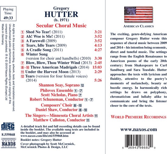 Gregory Hutter: Secular Choral Music - A Cradle Song Three American ...