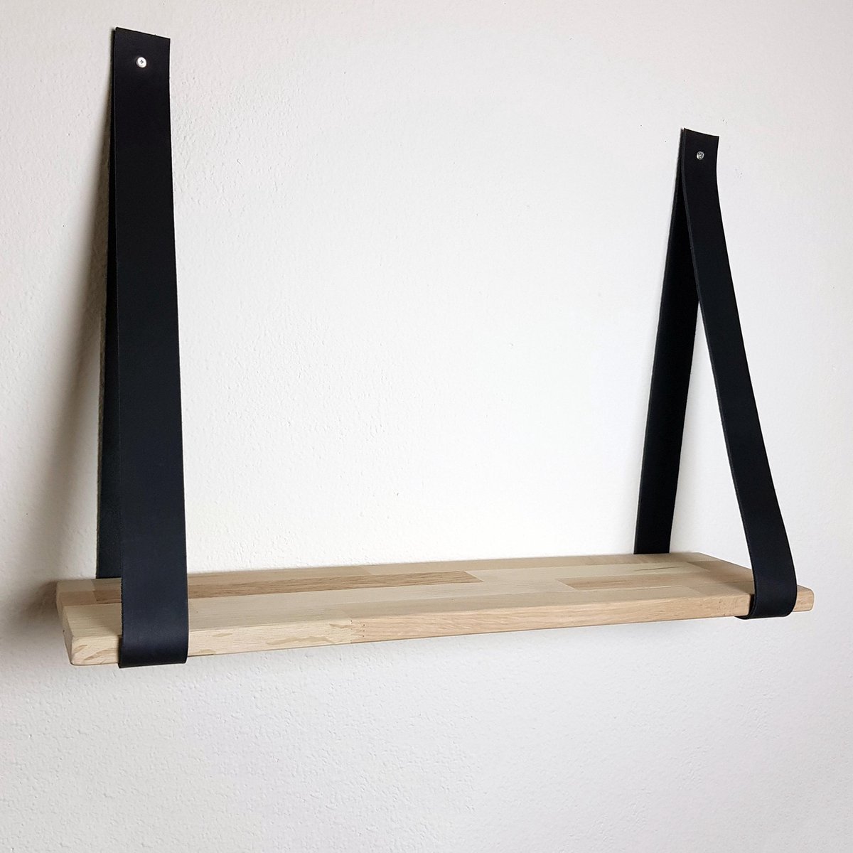 Massief Eiken Wandplank - Echte leren plankdragers - 40 x 15 cm | bol