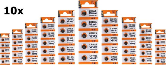 50 Stuks (10 Blister a 5St) Vinnic CR1025 30mAh 3V batterij | bol.com