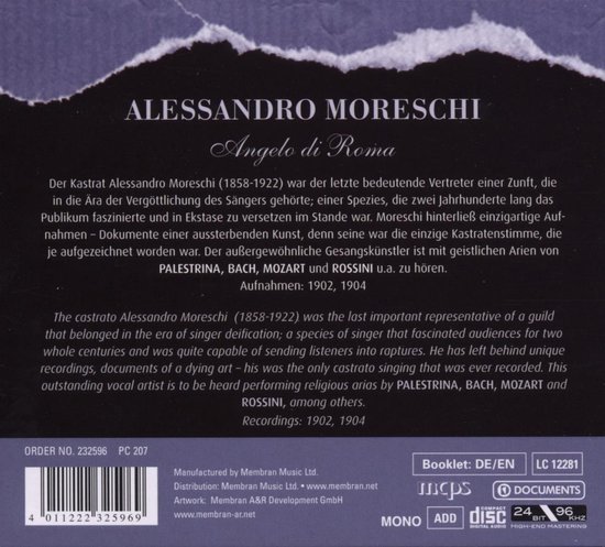 Der Letzte Kastrat (The Last Castrato), Alessandro Moreschi | CD (album ...