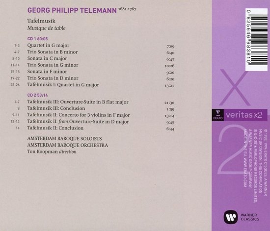 Telemann Chamber Music Tafelmusik Veritas X2, Koopman,ton | Muziek | bol
