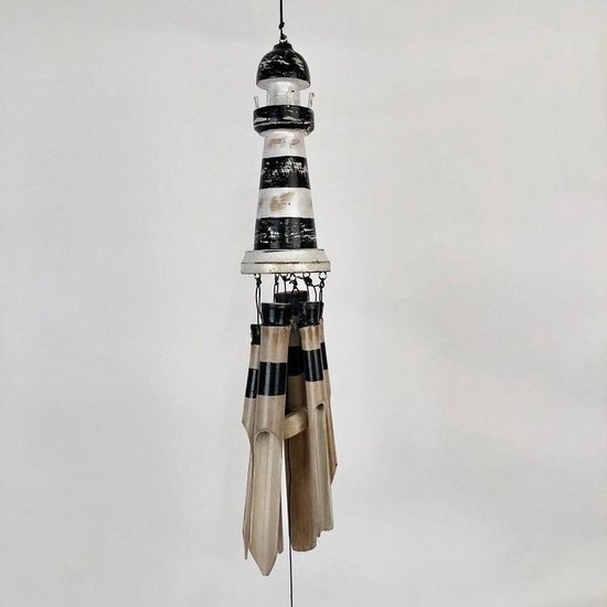 Bamboe windgong vuurtoren zwart/wit | bol