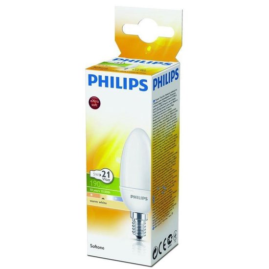 Philips Softone ESaver Candle 5W 827 B38 E14 | Zeer Warm Wit | bol