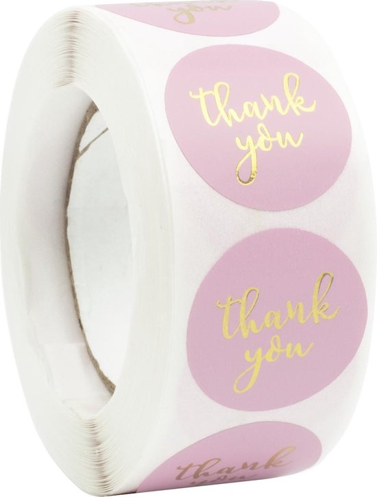 PrimeAmbition Thank You Stickers - 500 Stuks op Rol – Roze - Rond – 2.5 x 2.5 cm –... | bol.com