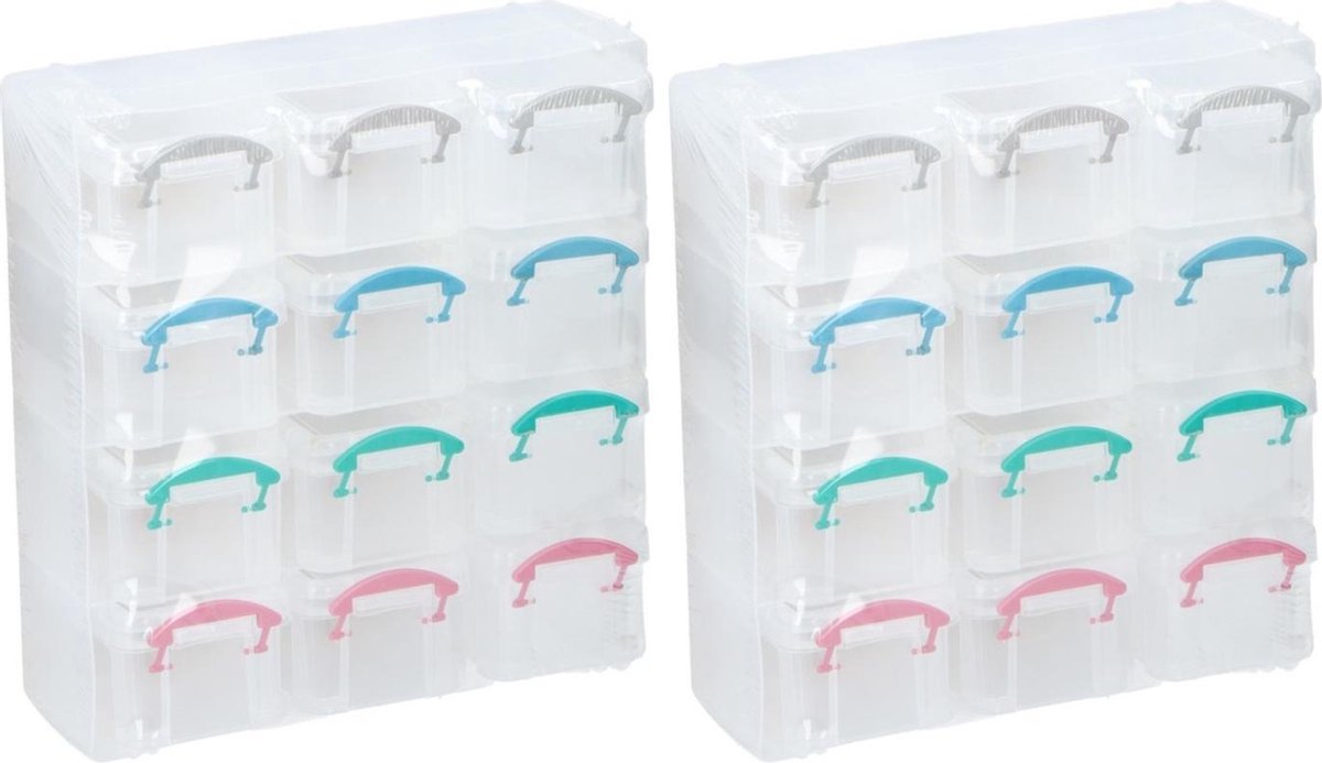 2x Hobbybox/sorteerbox 12-vaks 20 x 22 cm - Hobby opberger/sorteerder ...