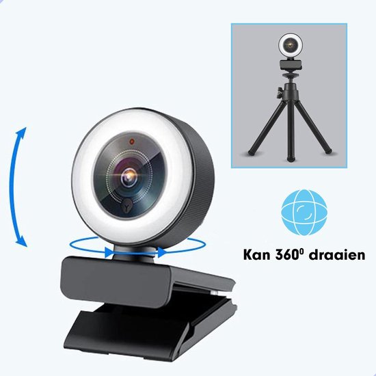 Ringlight Webcam met microfoon - Full HD - AutoFocus - 2K - Ringlicht ...