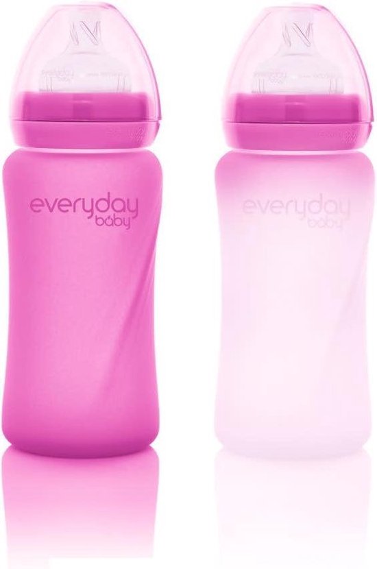 Everyday Baby - Fles glas 240ml Heat Sensing - Pink | bol.com