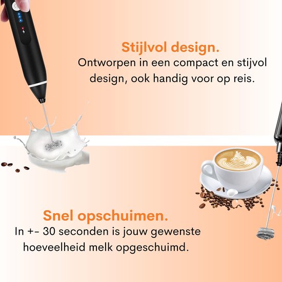 FLOOQ - Handmatige Melkopschuimer - Melkklopper - 3 snelheden - 2 opzetstukken -... | bol