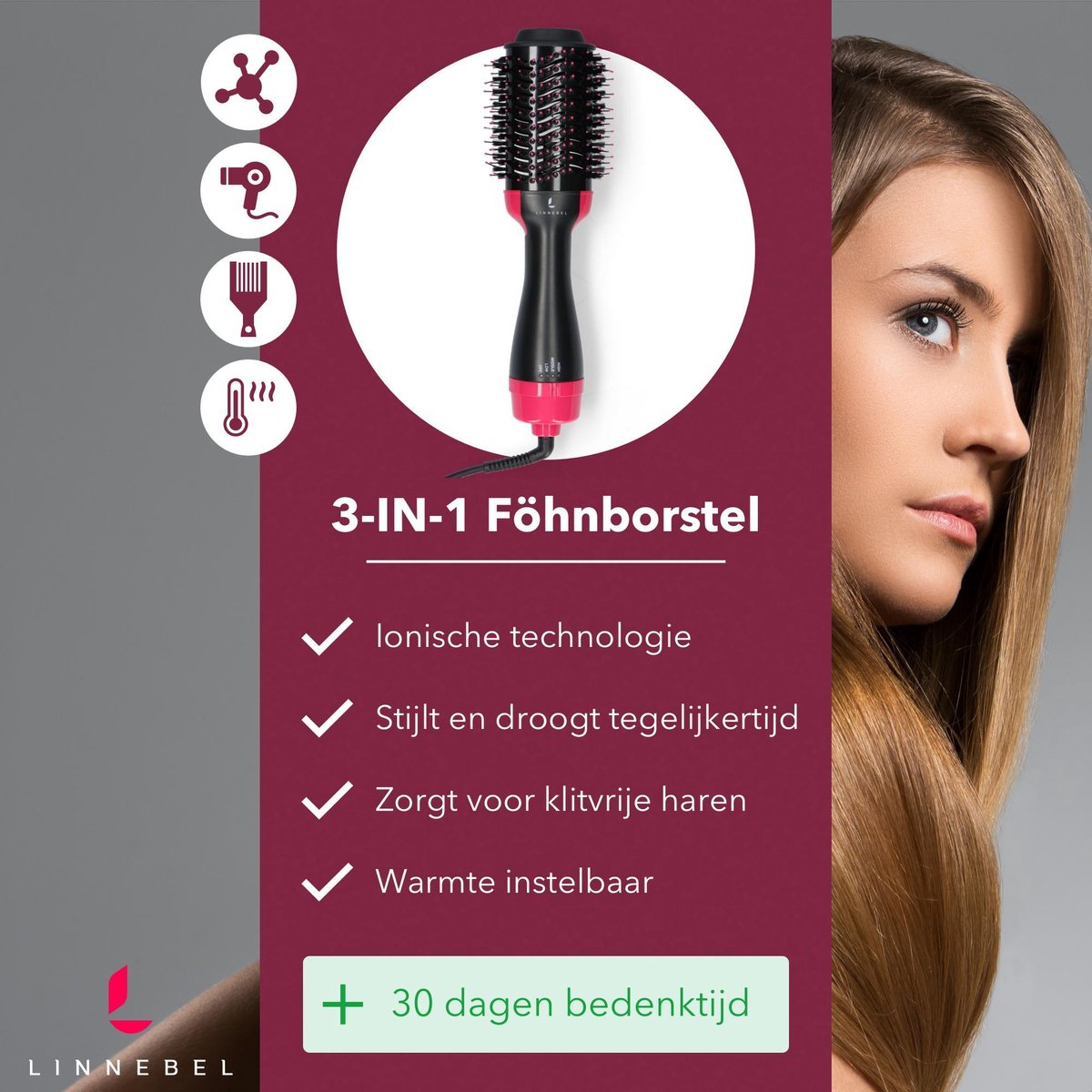 Linnebel® 3-in-1 Warme Lucht Föhnborstel Met Magic Brush Opberghoes ...