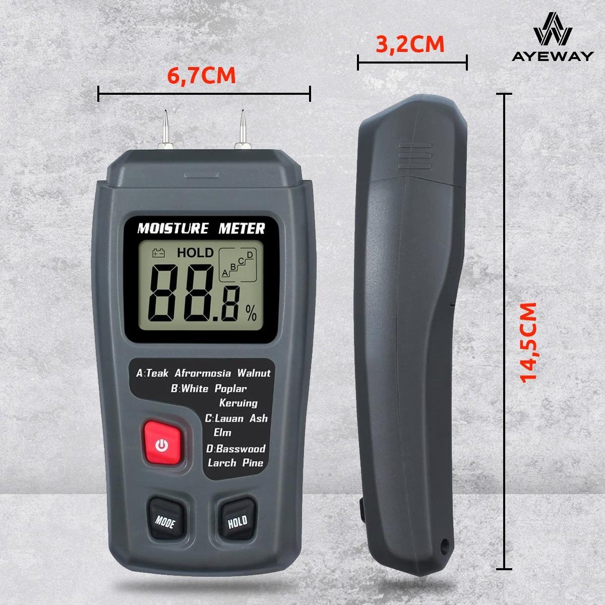AyeWay Houtvochtmeter – Vochtmeter – Hygrometer – Vochtmeter muren ...