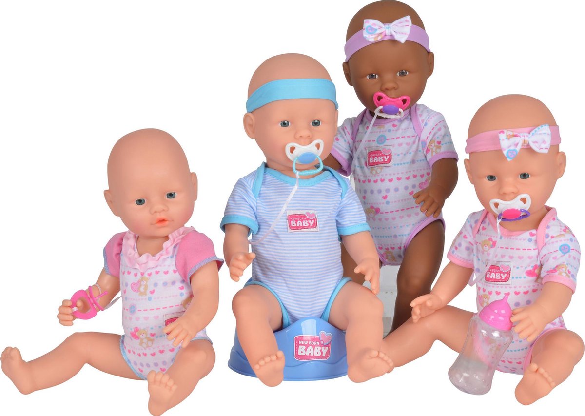 New Born Baby - Babypop - 43 cm - slapende ogen - paars - drink en ...