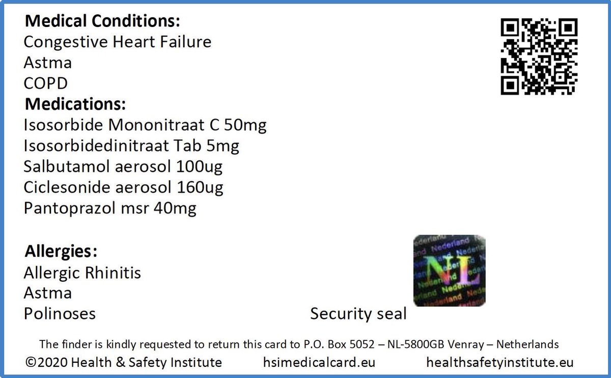 HSI Medical Card Basis | AMO | Internationaal Medicijnpaspoort ...
