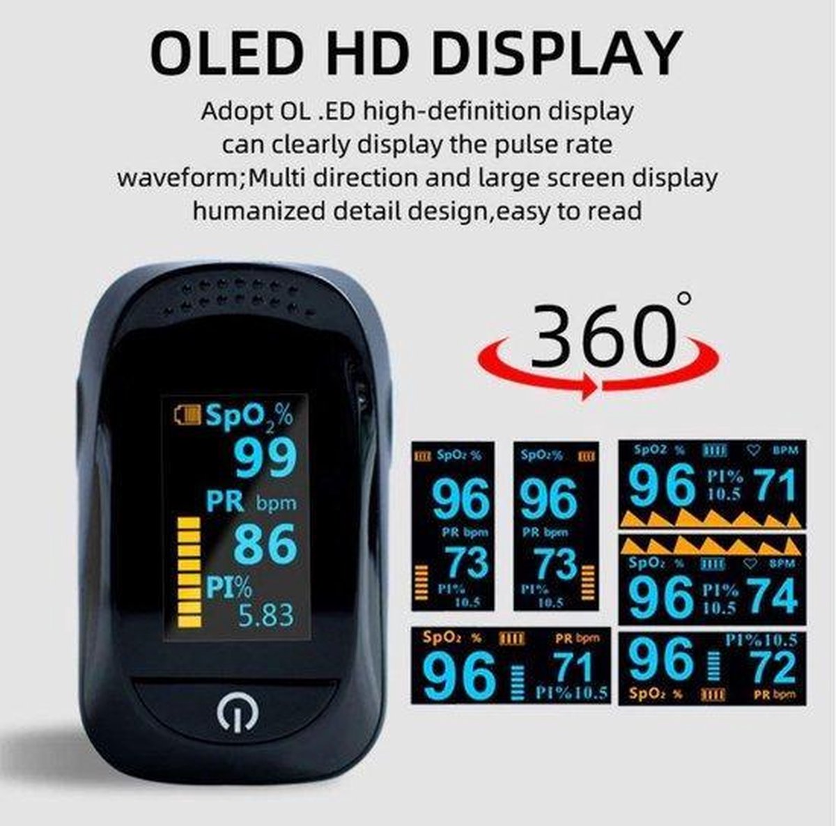 Vingertop Saturatiemeter met OLED display - Hartslagmeter - Oximeter ...