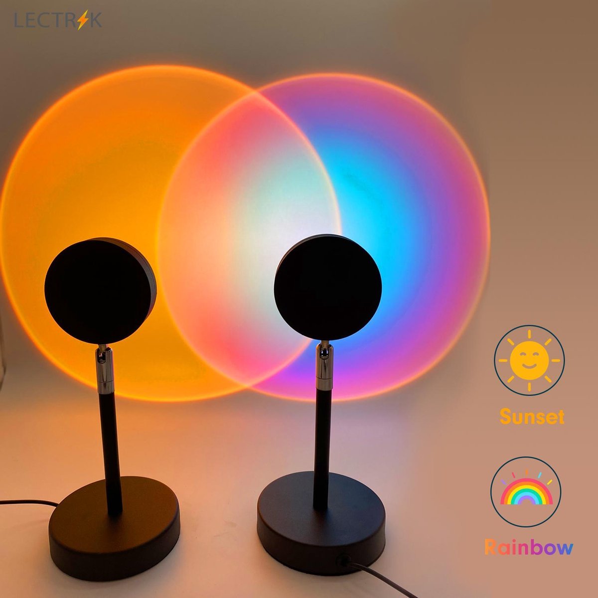 LECTRIK Sunset Lamp - Zonsondergang Tik Tok Lamp - Sfeer LED - Golden ...