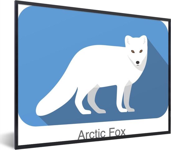 Fotolijst incl. Poster - tekening van een poolvos blauwe achtergrond ...