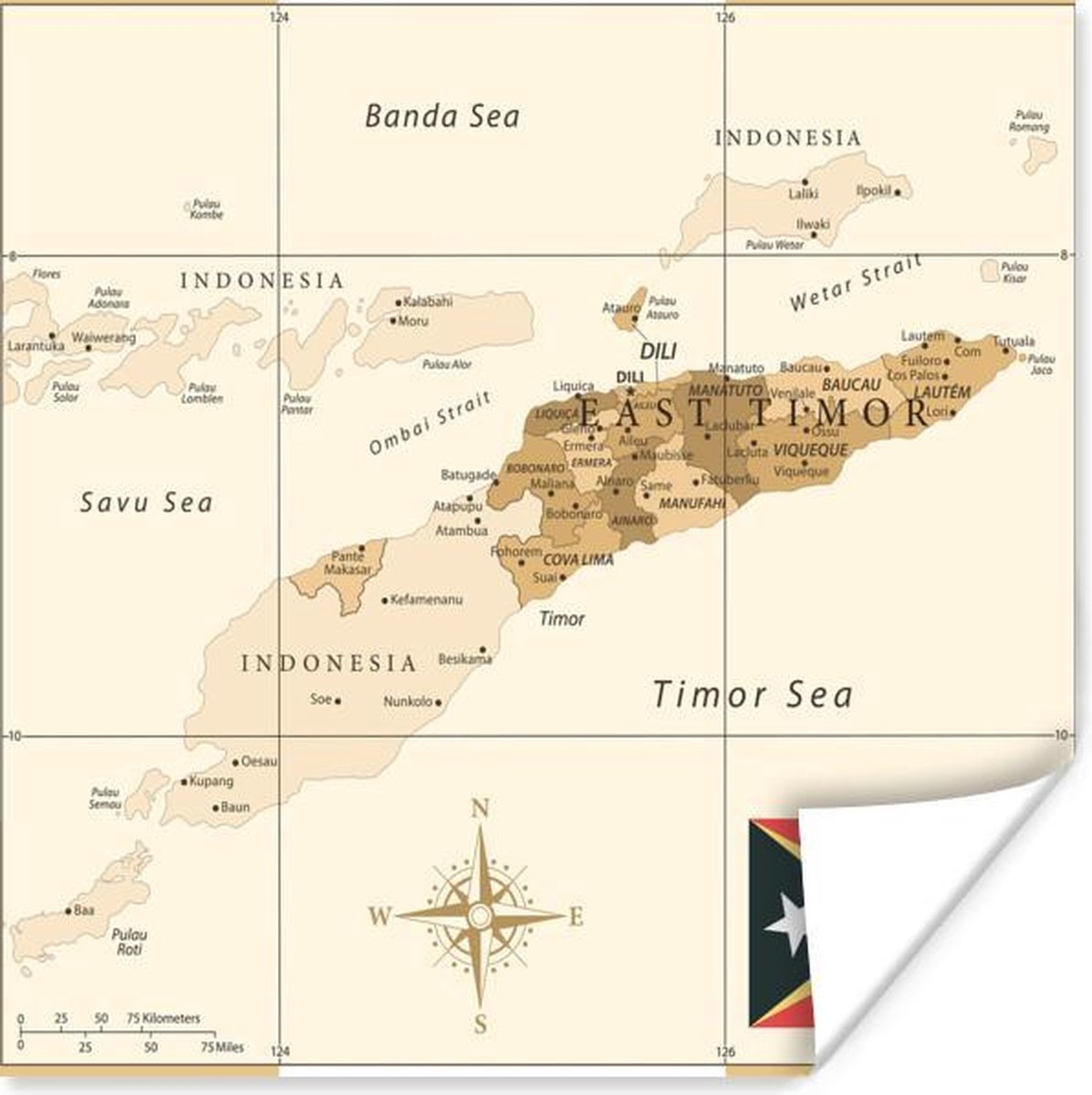 Une illustration d'une carte historique du Timor oriental poster ...