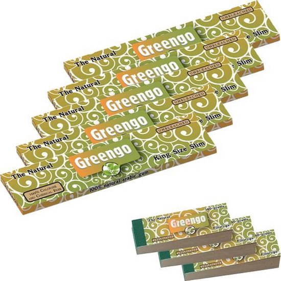 Greengo Natural Unbleached King Size Slim Vloei 5 Pack (165 Vloeitjes ...