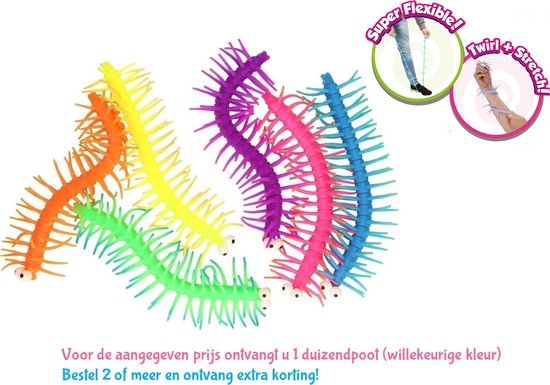Fidget Toys stressbal worm - Stretch duizendpoot - Rubber - 30 cm | bol.com
