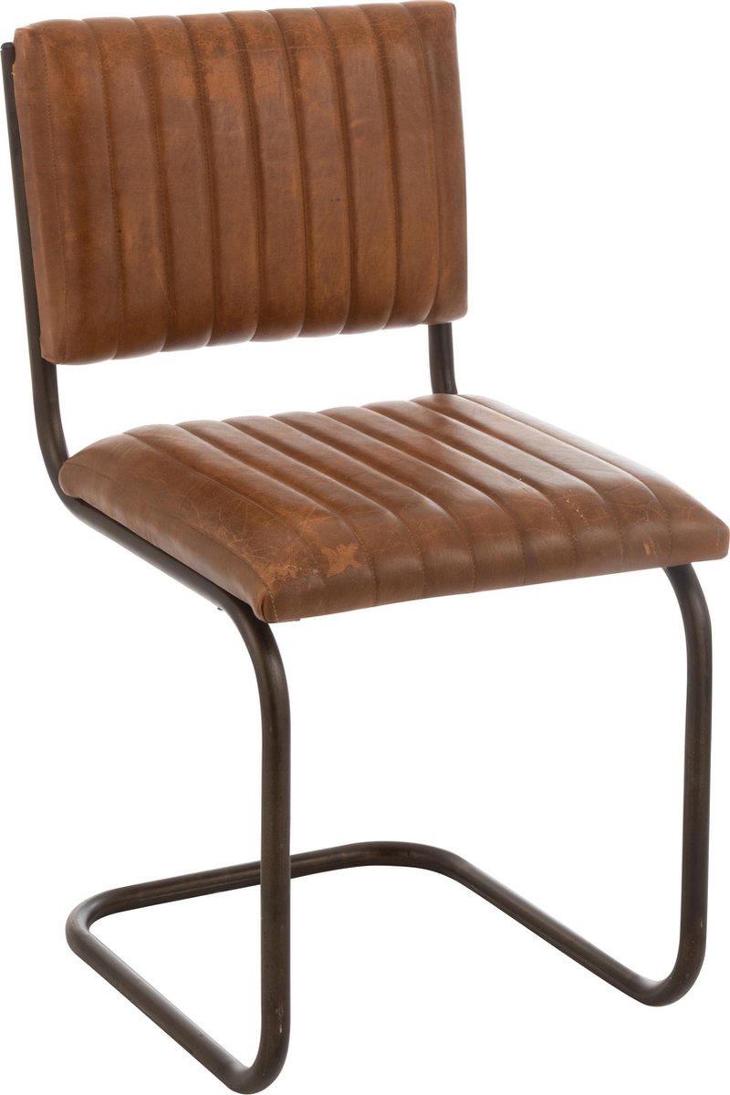 J-Line Stoel Modern Leder/Metaal Cognac Set van 2 | bol.com