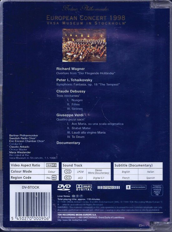 European Concert 1998: Vasa Museum In Stockholm (Dvd), Claudio Abbado ...