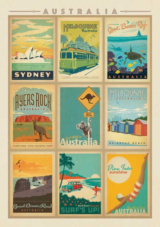Vintage Landen Poster - Australië - Wandposter 60 x 40 cm | bol