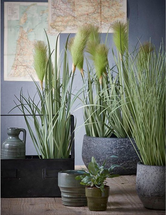 Riet grasplant kunstplant groen in keramieken pot H53 x D30 cm ...