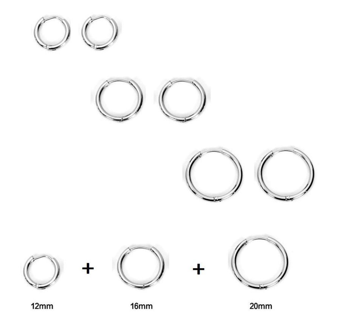 1011 - Ronde buis oorbellen set - Set van 6 oorringen - zilverkleurig - rvs - anti... | bol.com