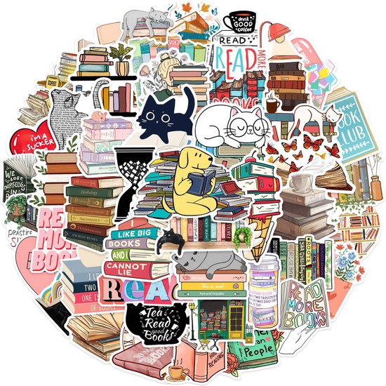 Boeken Stickers - 50 stuks - Boekenwurm Muurstickers - Geschikt voor ...