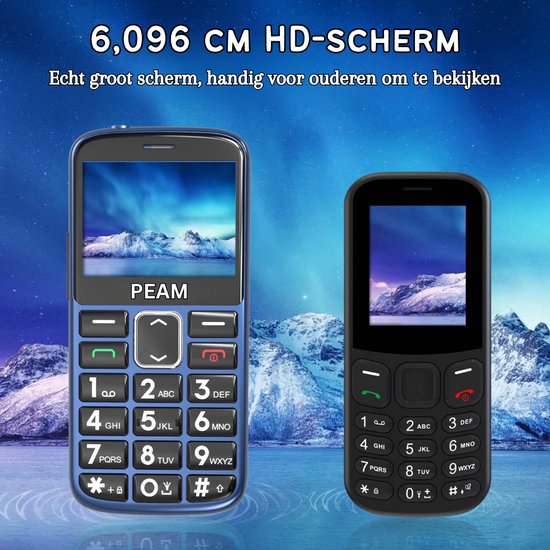 PEAM Senioren Mobiele Telefoon 4G - Blauw - Noodknop - 4G - Senioren ...