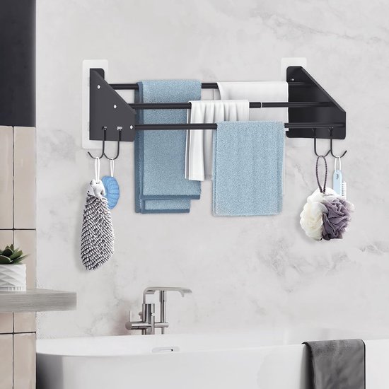 Towel Rail, No Drilling, 3-Tier Carbon Steel Towel Rail, Black ...